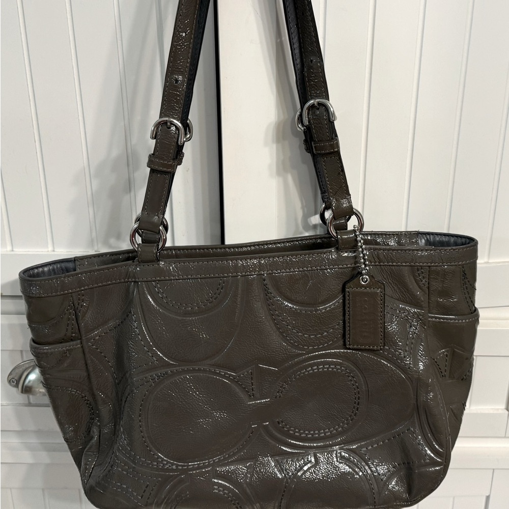 Rare Vintage Grey Patent Leather Coach Bag - Gem